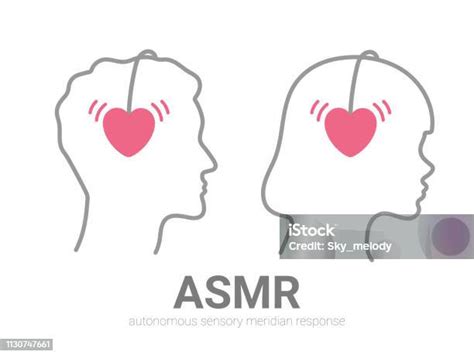 자율 감각 자오선 응답 Asmr 로고 또는 아이콘 소리 속 삭 임 또는 음악을 즐기는 심장 모양의 헤드폰으로 설정 된 남성과