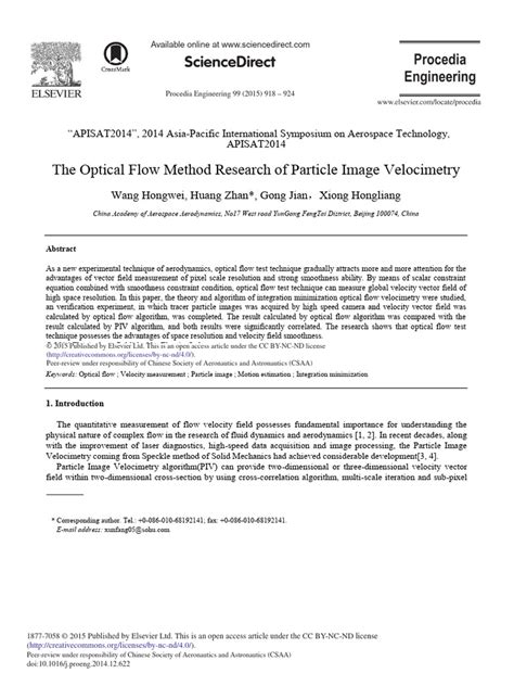 The Optical Flow Method Research Of Particle Image Velocimetry Pdf