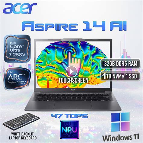 Acer Aspire 14 Ai Intel® Core Ultra 7 258v 32gb Lpddr5x Ram 1tb