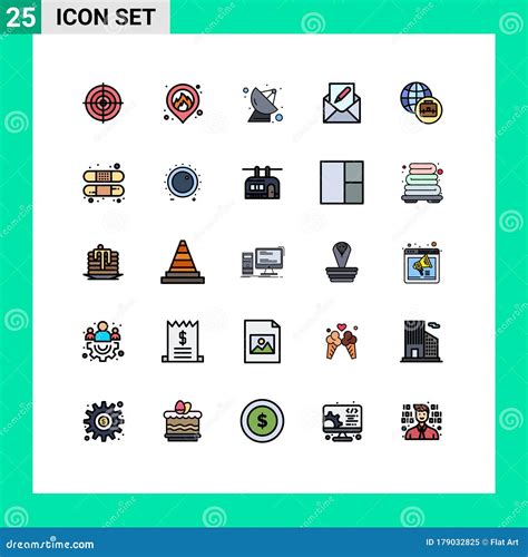 Editable Vector Line Pack Of 25 Simple Filled Line Flat Colors Of International Business