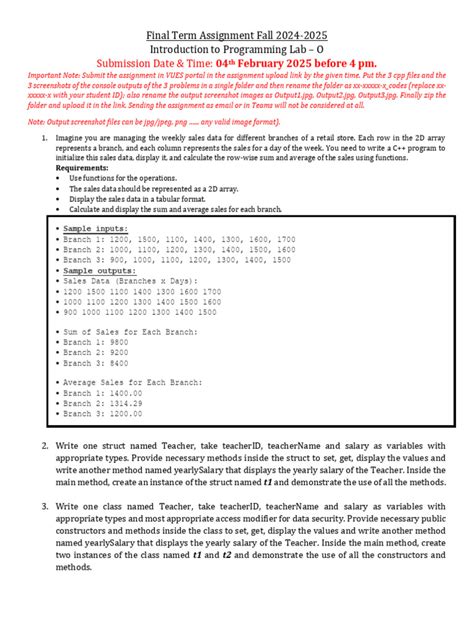 Ip Lab Final Term Assignment Fall 2024 2025 Pdf Constructor Object
