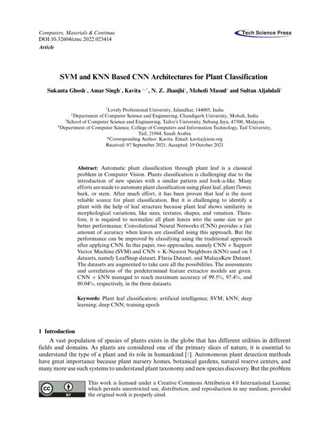Pdf Svm And Knn Based Cnn Architectures For Plant Classification