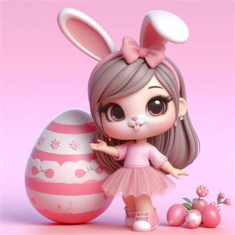 Adorable Easter Bunny Girl 3d Tattoo Style In Pink Isolated Background Stock Illustration