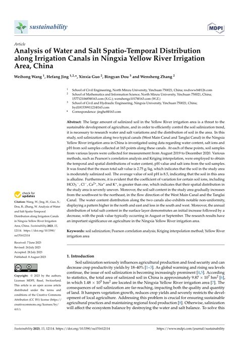 Pdf Analysis Of Water And Salt Spatio Temporal Distribution Along Irrigation Canals In Ningxia