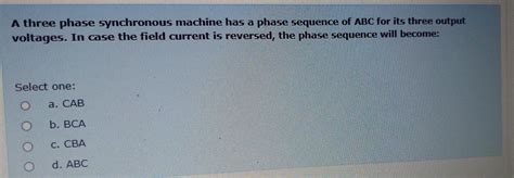 A Three Phase Synchronous Machine Has A Phase