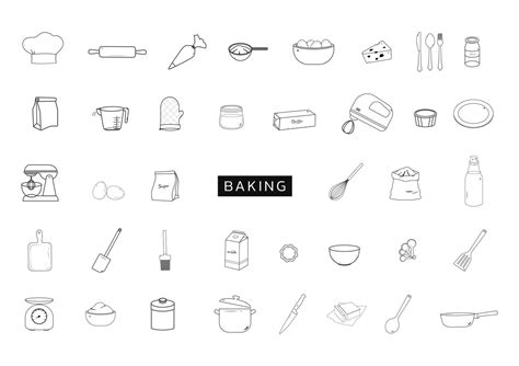 Bakery Ingredients And Baking Tools Outline Icons 41917284 Vector Art