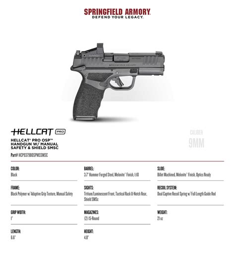 Springfield Hellcat Pro Osp Shield Smsc 9mm 370 Barrel Optic Ready