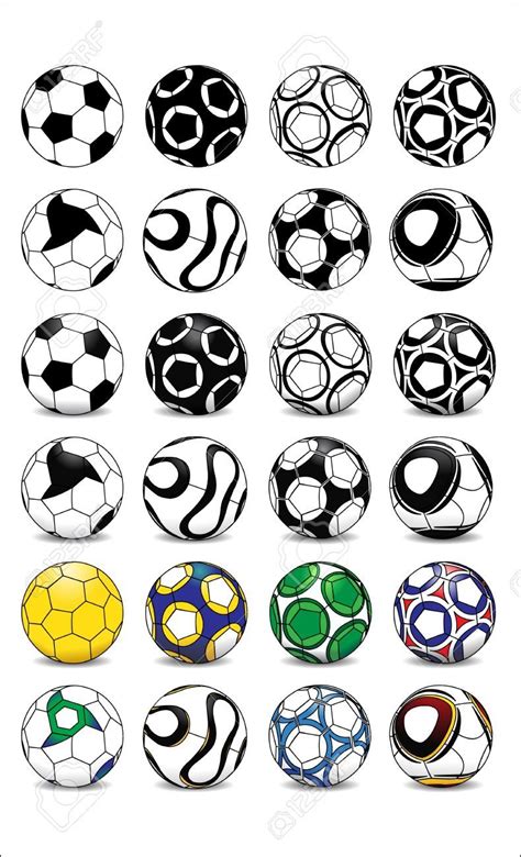 Different Football Soccer Ball Designs In Black And White Shaded And In