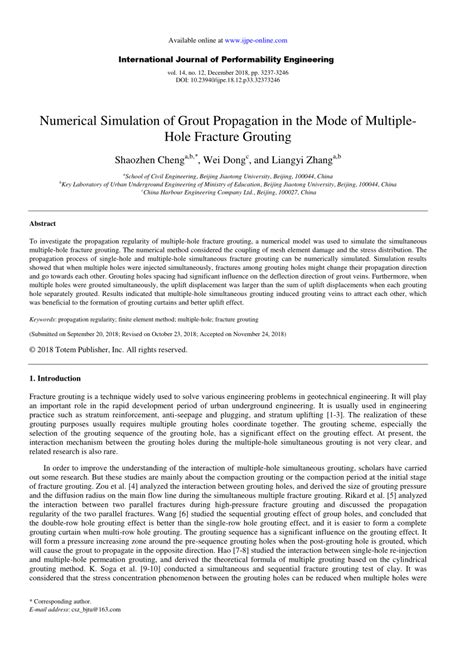 Pdf Numerical Simulation Of Grout Propagation In The Mode Of Multiple