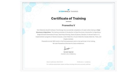 Praneetha V On Linkedin Successfully Completed The Data Structures