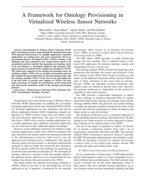 Pdf A Framework For Ontology Provisioning In Virtualized Wireless
