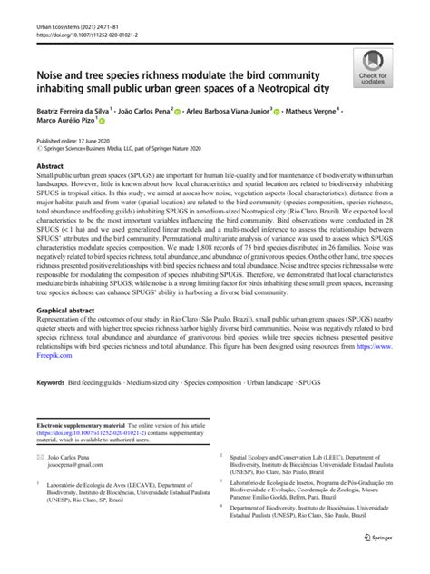 Noise And Tree Species Richness Modulate The Bird Community Inhabiting Small Public Urban Green