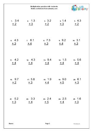 Multiplication Practice With Decimals Multiplication By URBrainy