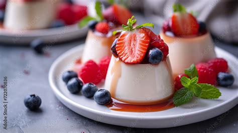 Panna Cotta A Creamy Italian Dessert Made From Sweetened Cream With Gelatin And Often Flavored
