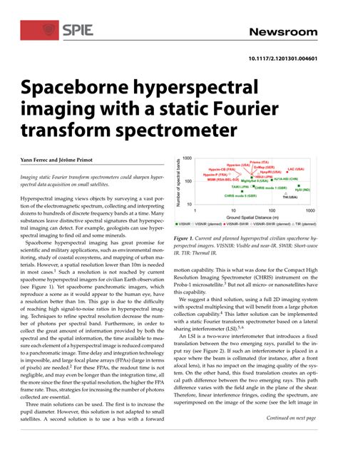 Pdf Spaceborne Hyperspectral Imaging With A Static Fourier Transform Spectrometer