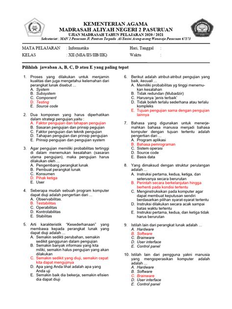 Soal Um Informatika Kls Xii Semua Jurusan Pdf