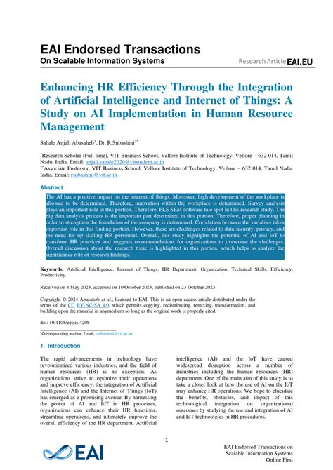 Pdf Enhancing Hr Efficiency Through The Integration Of Artificial Intelligence And Internet Of
