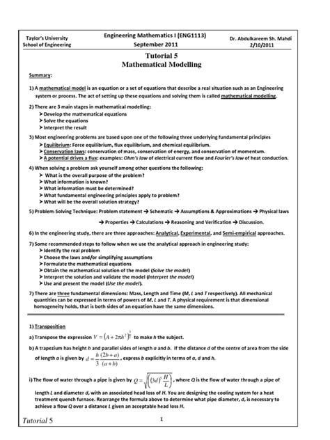 Pdf Tutorial 5 Mathematical Modelling Dokumentips