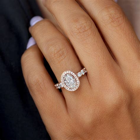 Oval Halo Diamond Engagement Ring With Pearl Nesting Band Wedding Three