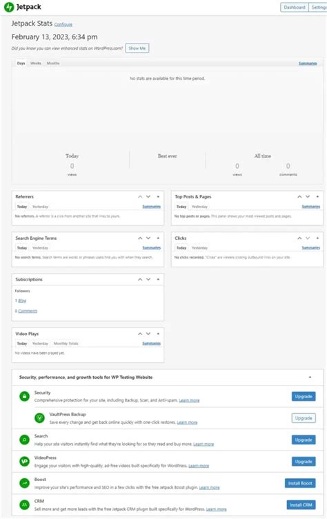 Jetpack Dashboard Overview WP Learning 101