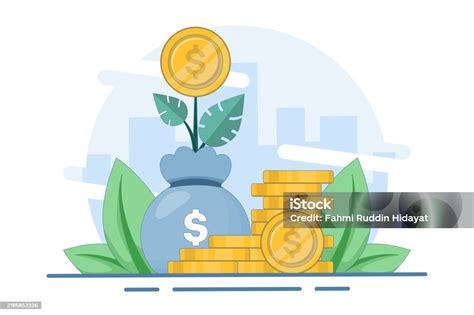 돈 또는 재정적 성공의 개념 돈 성장 성공적인 투자 부의 성장 또는 부자가 되기 고립 된 배경에 금화를 가진 젊은 식물 디지털 마케팅 일러스트레이션 Earnings