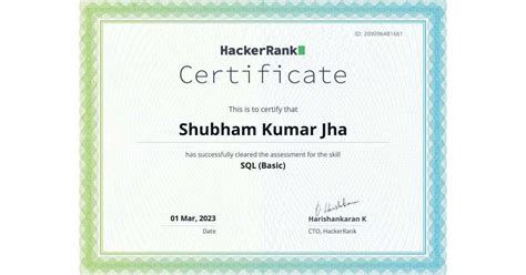 Shubham Kumar Jha On Linkedin Hackerrank Skill Certificate