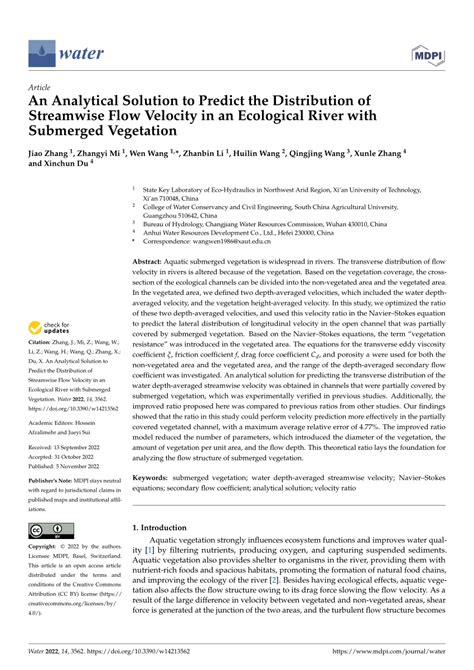 Pdf An Analytical Solution To Predict The Distribution Of Streamwise Flow Velocity In An