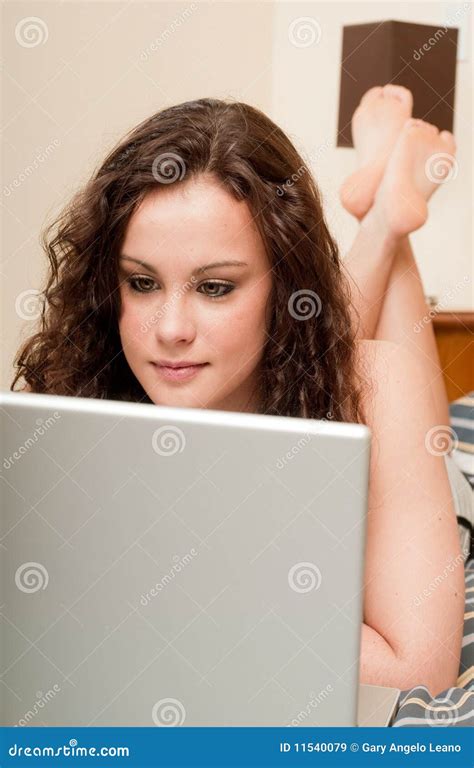 Freedom With Wireless Technology Stock Image Image Of Laptop Brunette 11540079