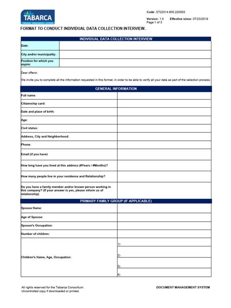 Individual Data Collection Format Pdf
