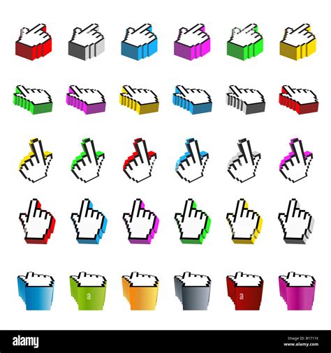 Vector Illustration Of 30 Different Browsing Hand Computer Cursors And Pointers In Various
