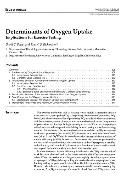 Pdf Determinants Of Oxygen Uptake Implications For Exercise Testing