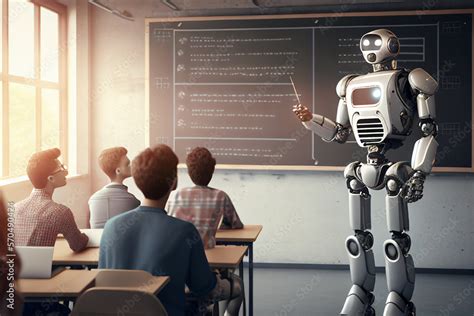 artificial intelligence ai robot teacher teaching a class of robot