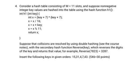 Solved 4 Consider A Hash Table Consisting Of M 11 Slots