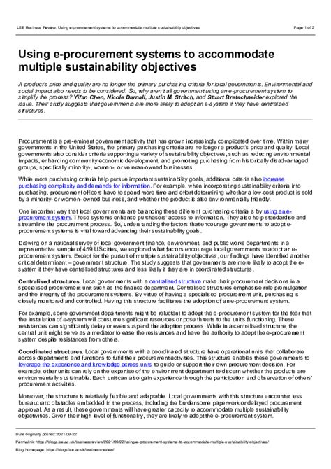 Pdf Using E Procurement Systems To Accommodate Multiple