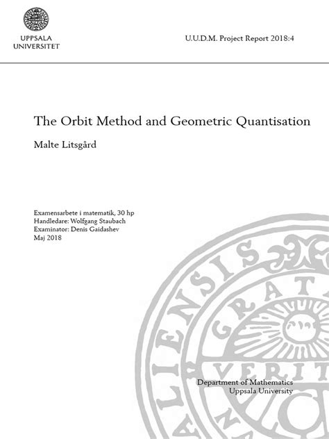 Litsgard M The Orbit Method And Geometric Quantisation Uppsala 2018 56s Pdf Lie Algebra