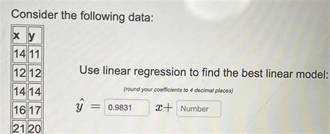 solved consider the following data use linear regression to find the