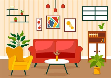 Home Decor Vector Illustration With Living Room Interior And Furniture