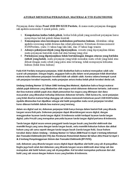 Aturan Mengenai Perjanjian Materai And Ttd Elektronik Pdf