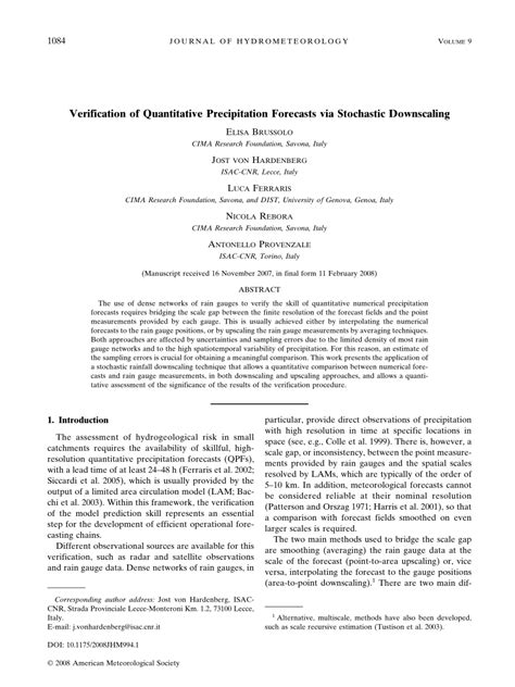 Pdf Verification Of Quantitative Precipitation Forecasts Via Stochastic Downscaling