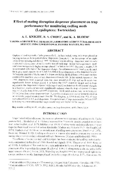 Pdf Effect Of Mating Disruption Dispenser Placement On Trap Performance For Monitoring Codling