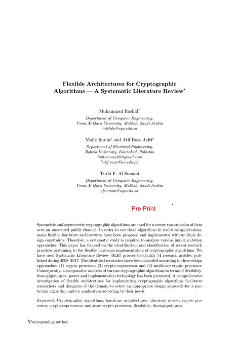 Pdf Flexible Architectures For Cryptographic Algorithms A Systematic Literature Review