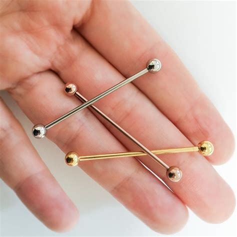 16g Gold Industrial Barbell Piercing Industrial Barbell Earring 38mm 16