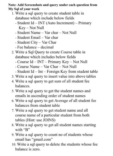 Solved Note Add Screenshots And Query Under Each Question