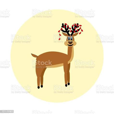 흰색 배경에 고립 원에 뿔에 화환귀여운 사슴 장식 및 디자인 엽서 포스터 직물 어린이 휴일 등을위한 스톡 벡터 일러스트레이션 머리에 대한 스톡 벡터 아트 및 기타 이미지