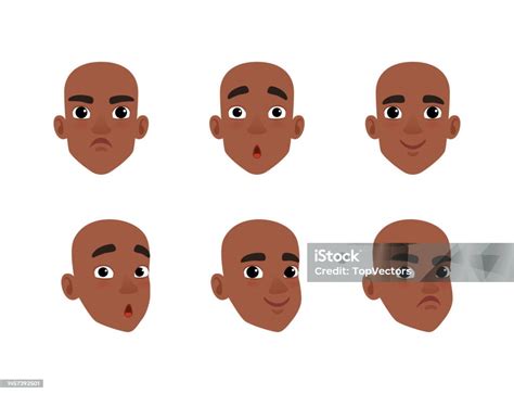 다른 감정을 가진 십대 아프리카계 미국인 소년의 얼굴 귀여운 십 대 캐릭터 생성 애니메이션 만화 벡터 일러스트레이션에 대 한 생성자 감정에 대한 스톡 벡터 아트 및 기타