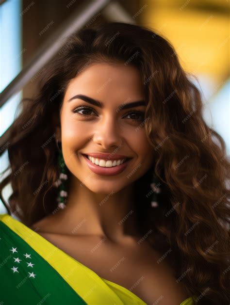 Premium Photo Radiant Brazilian Spirit Beautiful Woman With Brazilian Flag