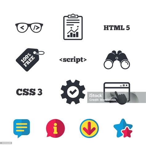 Programmer Coder Glasses Html Markup Language Stock Illustration Download Image Now Badge