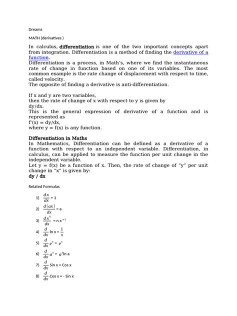 Derivative Pdf Derivative Function Mathematics