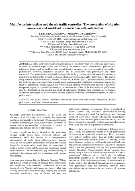 Pdf Multifactor Interactions And The Air Traffic Controller The Interaction Of Situation
