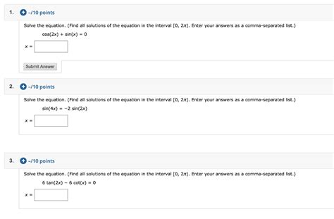 Solved 1 10 Points Solve The Equation Find All